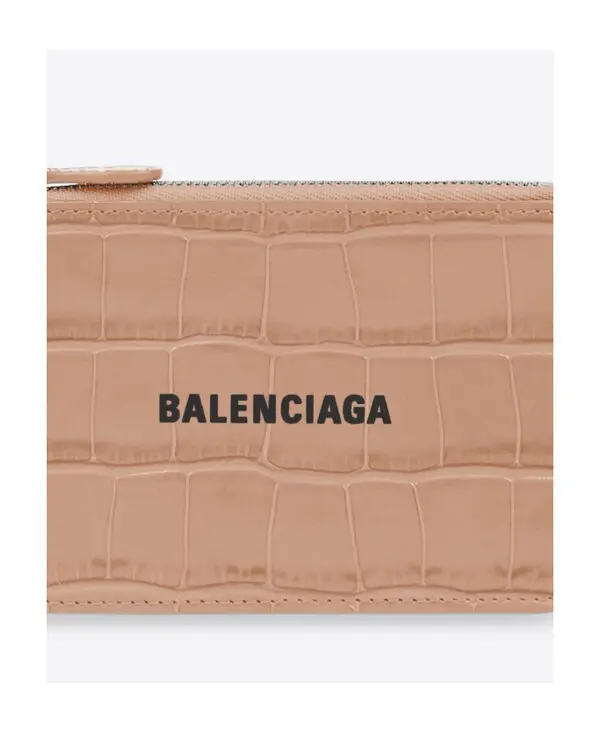 Balenciaga Portamonete Lungo E Portacarte Cash Large Lavorati Coccodrillo Da Donna In Beige
