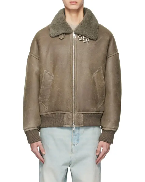 Ami Zipped Shearling Bomber Jacket