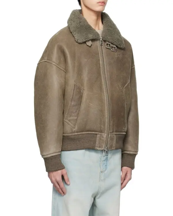Ami Zipped Shearling Bomber Jacket
