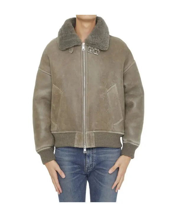 Ami Zipped Shearling Bomber Jacket
