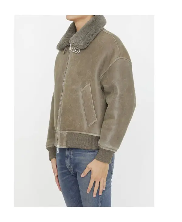 Ami Zipped Shearling Bomber Jacket