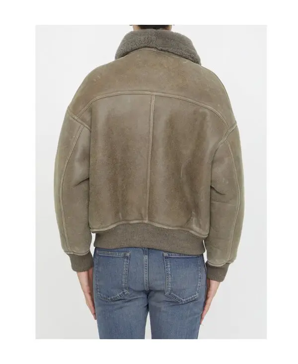 Ami Zipped Shearling Bomber Jacket
