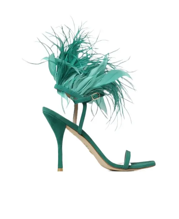 STUART WEITZMAN Logo High-heeled Sandals With Feather Embellishments - Green