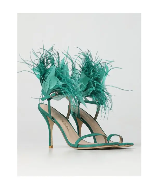 STUART WEITZMAN Logo High-heeled Sandals With Feather Embellishments - Green