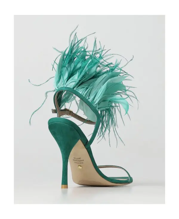 STUART WEITZMAN Logo High-heeled Sandals With Feather Embellishments - Green