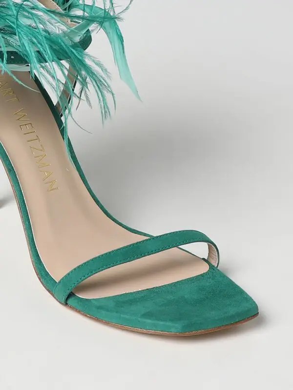 STUART WEITZMAN Logo High-heeled Sandals With Feather Embellishments - Green
