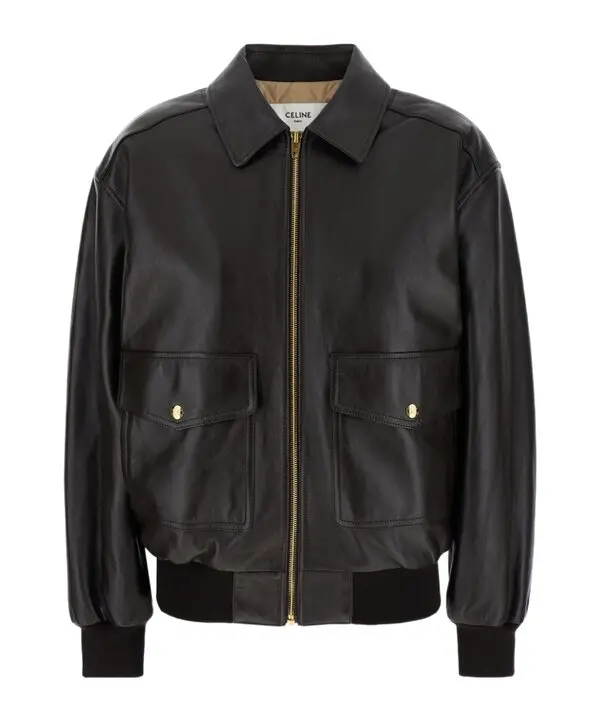 Celine Loose Aviator Blouson Jacket In Soft Lambskin