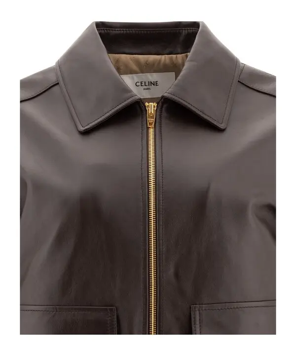 Celine Loose Aviator Blouson Jacket In Soft Lambskin