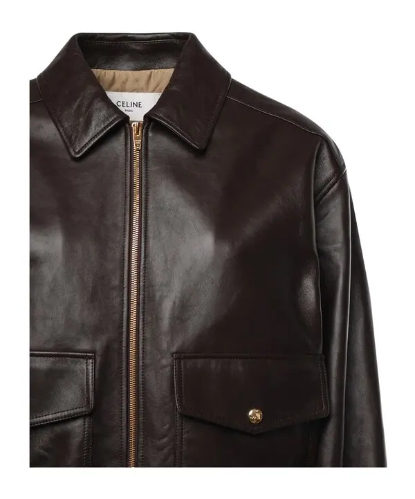 Celine Loose Aviator Blouson Jacket In Soft Lambskin