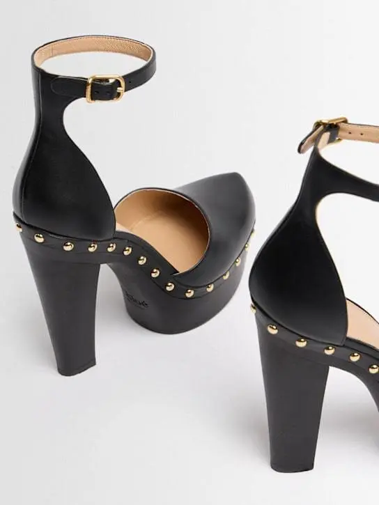 Chloé Lola Shiny Leather Pumps With Stud Embellishments - Black