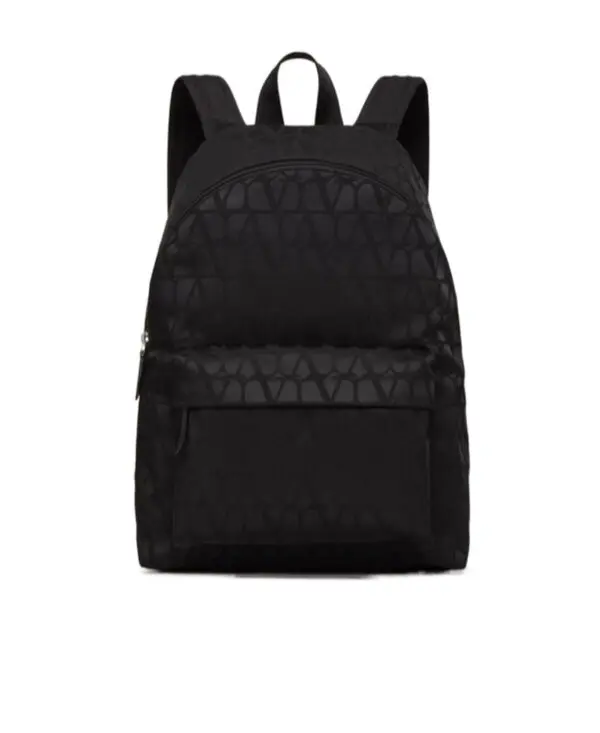 Valentino Garavani Toile Iconographe Zip-up Backpack - Black