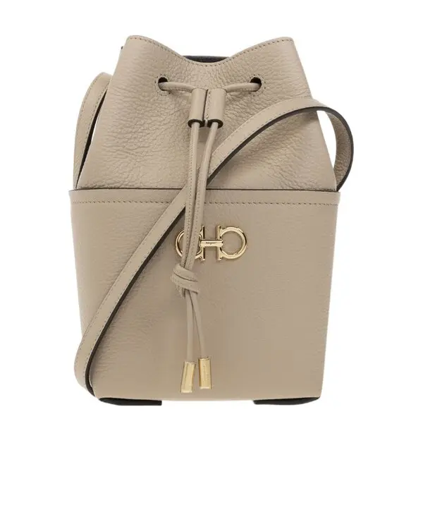 FERRAGAMO Logo Bucket Shoulder Bag - Nude