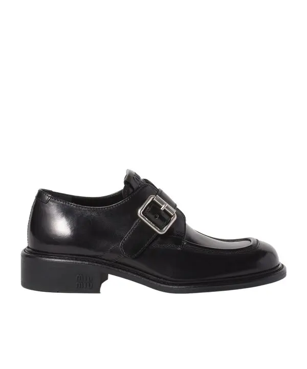 Miu Miu Leather Monk Strap Shoes With Buckle