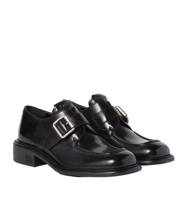 Miu Miu Leather Monk Strap Shoes With Buckle