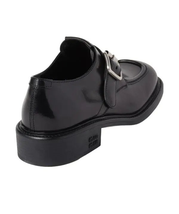 Miu Miu Leather Monk Strap Shoes With Buckle