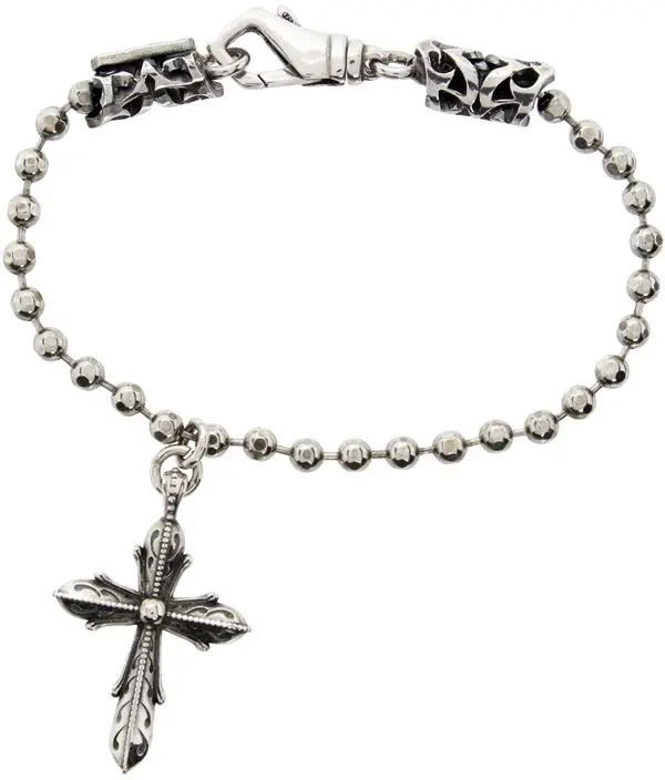 Emanuele Bicocchi Silver Bead Chain Bracelet With Cross Charm