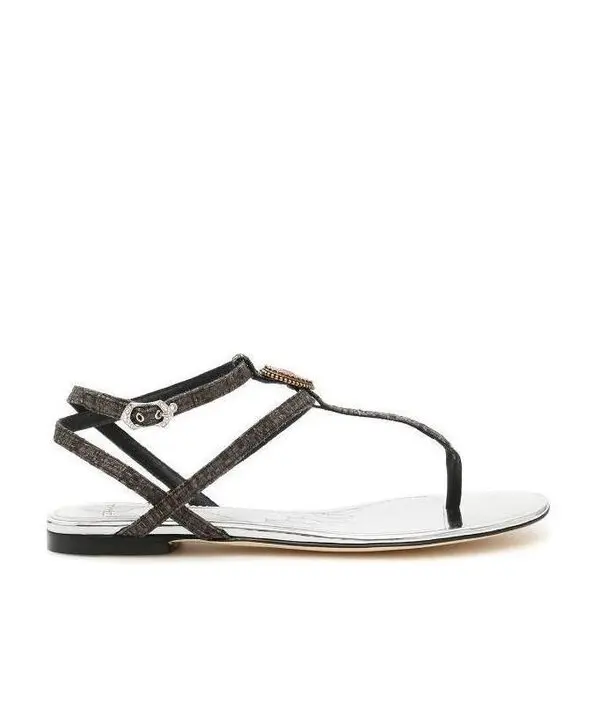 Dolce & Gabbana Heart-shaped Pendant Flat Sandals - Black