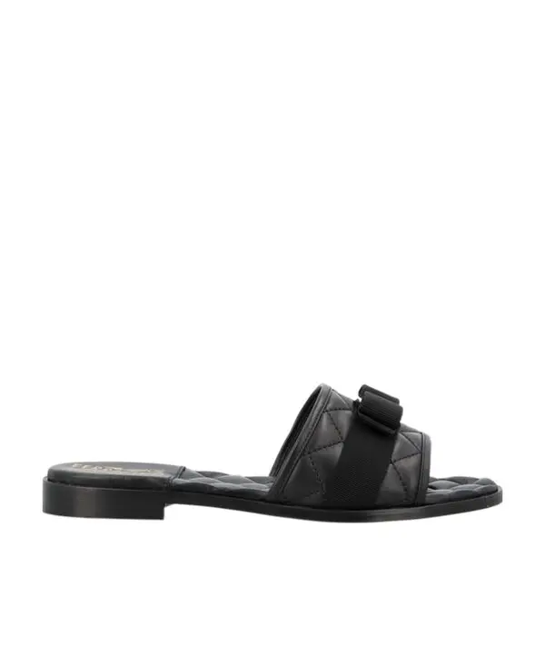 FERRAGAMO Quilted Logo Bow Detail Slides