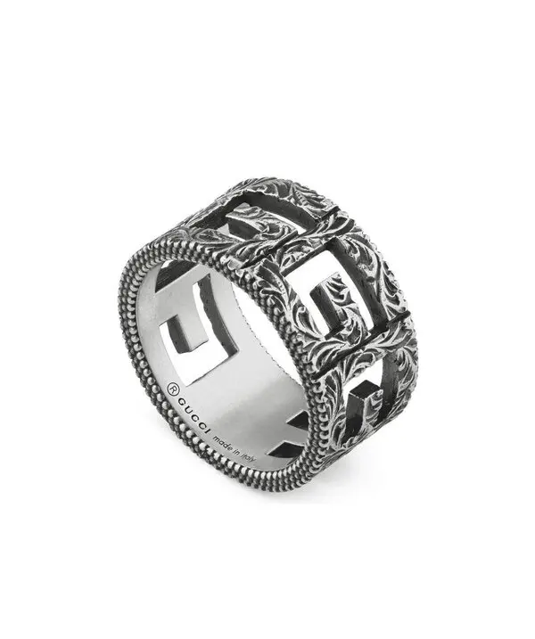 Gucci Sterling Silver Square G Motif Ring - Black