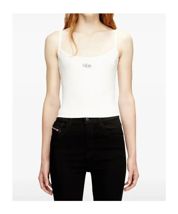 DIESEL® Ribbed Spaghetti Strap Top With Oval D Logo - White