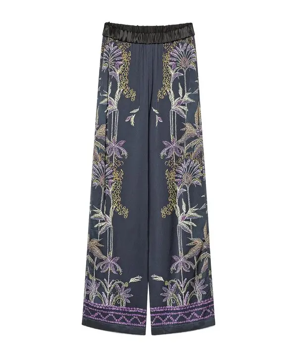 FORTE_FORTE Embroidered Wide-leg Pants - Black