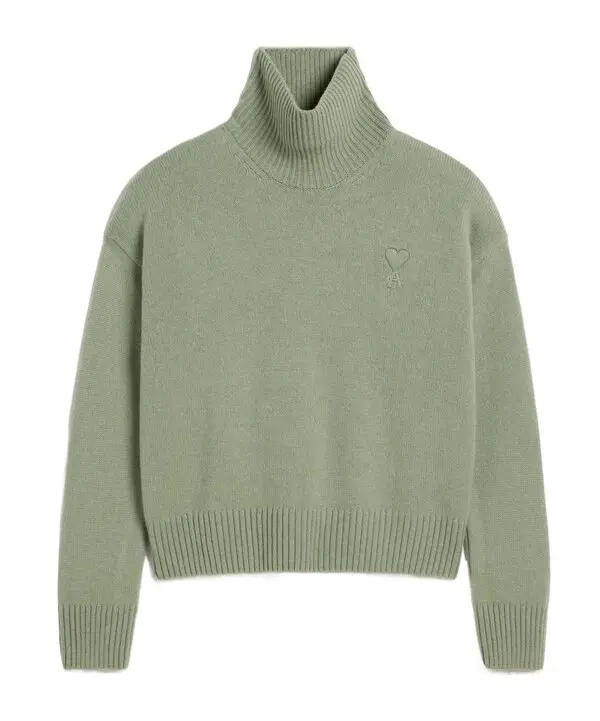 Ami Logo Embroidered Turtleneck Jumper
