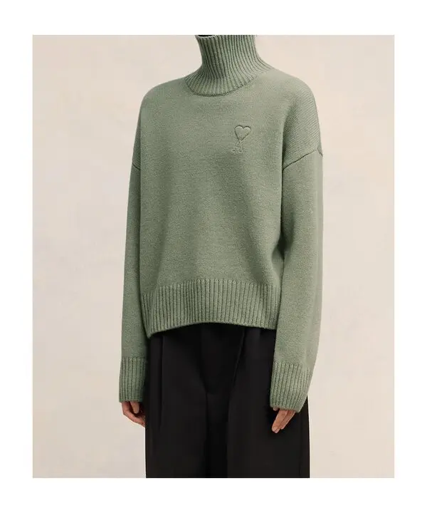 Ami Logo Embroidered Turtleneck Jumper