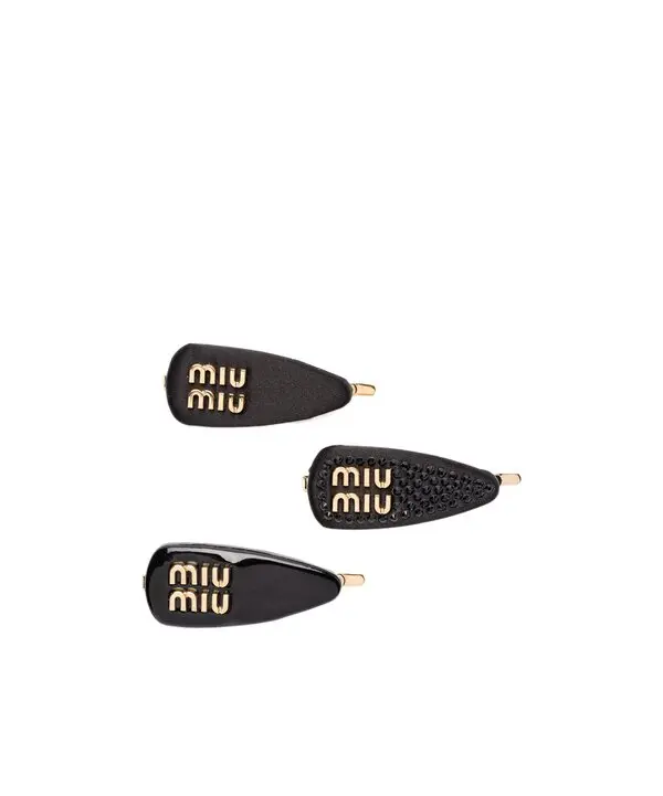 Miu Miu Logo Hair Clips Set Of Three - Black