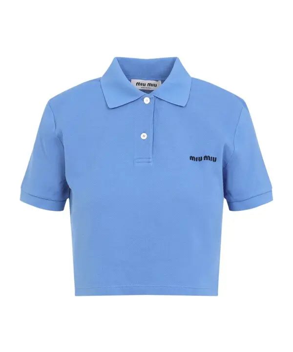 Miu Miu Cotton Piqué Cropped Polo Shirt - Blue