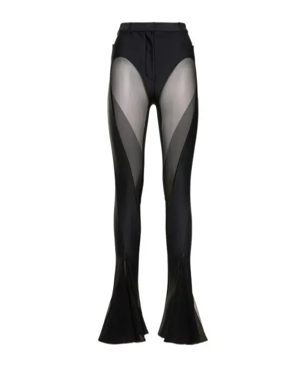 MUGLER Flared Tulle Jersey High-waist Pants