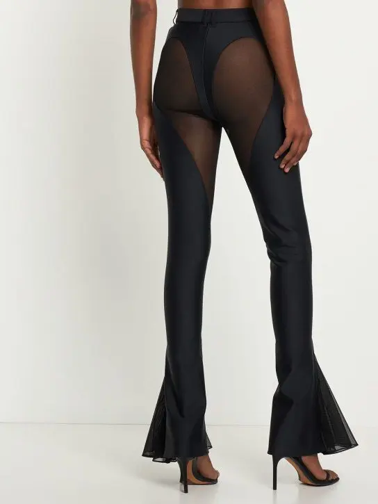MUGLER Flared Tulle Jersey High-waist Pants