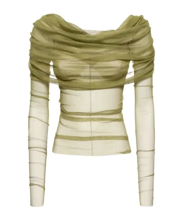 Christopher Esber Sheer Off-shoulder Long Sleeve Top - Nude