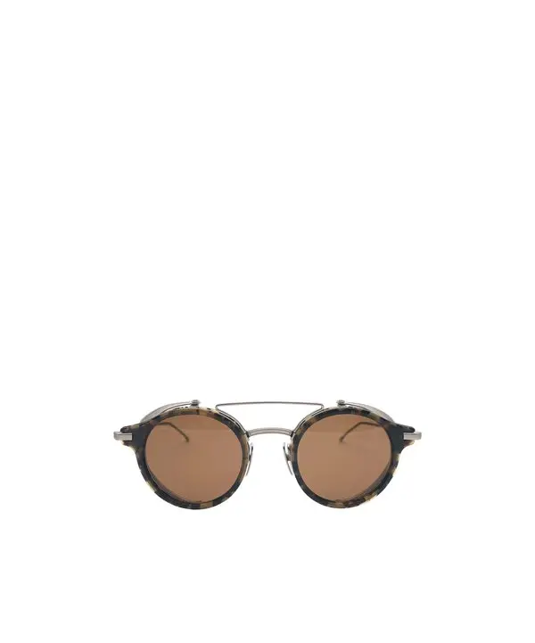 Thom Browne Round Frame Sunglasses With Side Shield Protection - Brown