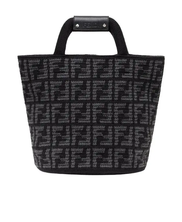 Fendi Ff Monogrammed Cashmere Shopping Bag - Black