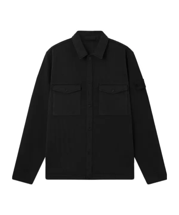Stone Island Regular-fit Collared Sweatshirt With Chest Pockets - Black