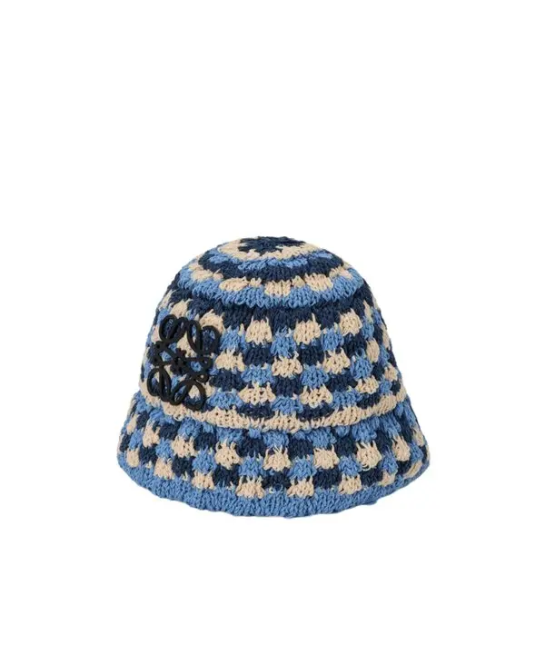 Loewe Patch Crochet Bucket Hat - Navy Blue/sky Blue