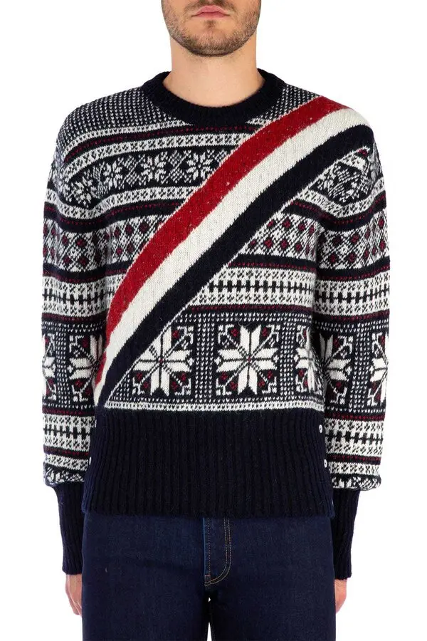 Thom Browne Mohair Diagonal Striped Pullover With Fair Isle Pattern