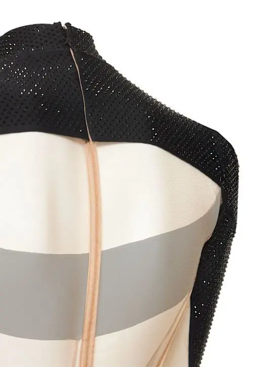 MUGLER High Neck Embellished Tulle Knit Bodysuit