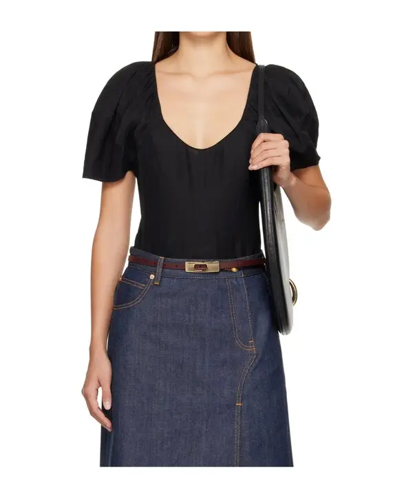 Tory Burch Smocked Neck Top With Cap Sleeves