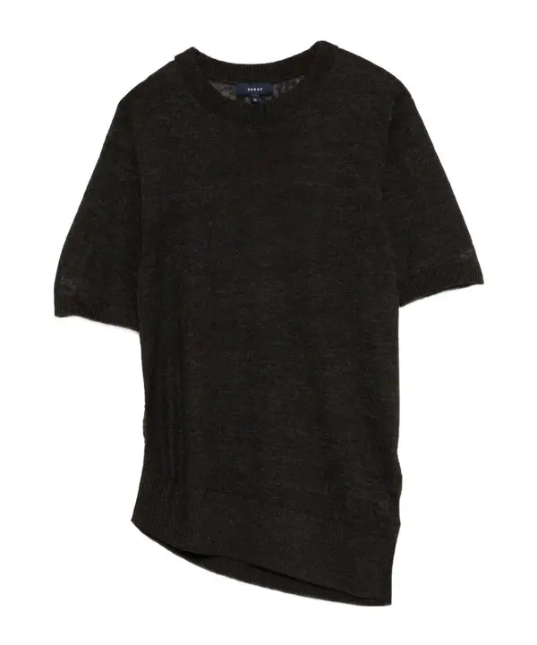 Soeur Asymmetrical Hemline Short Sleeve Knit T-shirt - Black