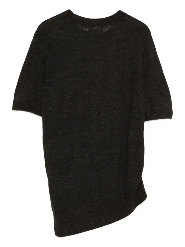 Soeur Asymmetrical Hemline Short Sleeve Knit T-shirt - Black