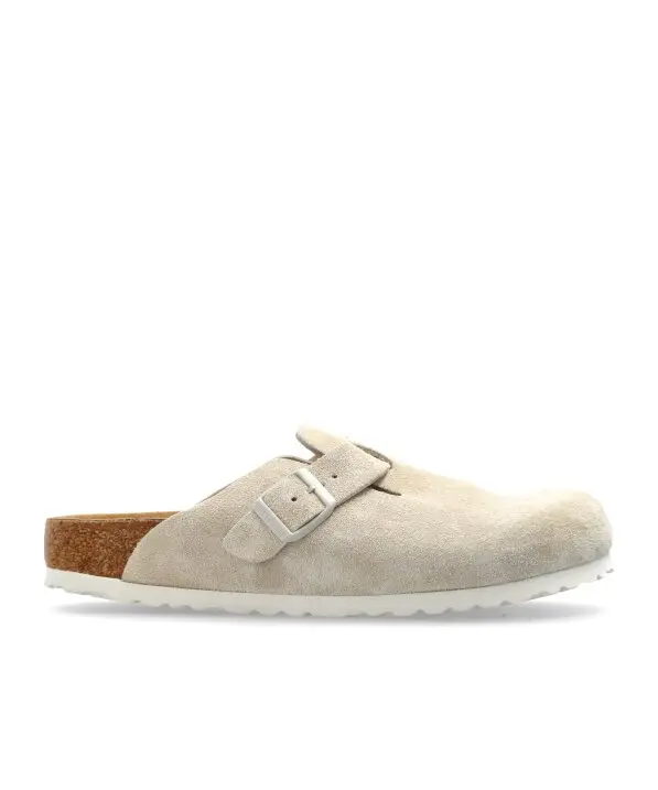 BIRKENSTOCK Suede Boston Clogs With Adjustable Buckle - Nude