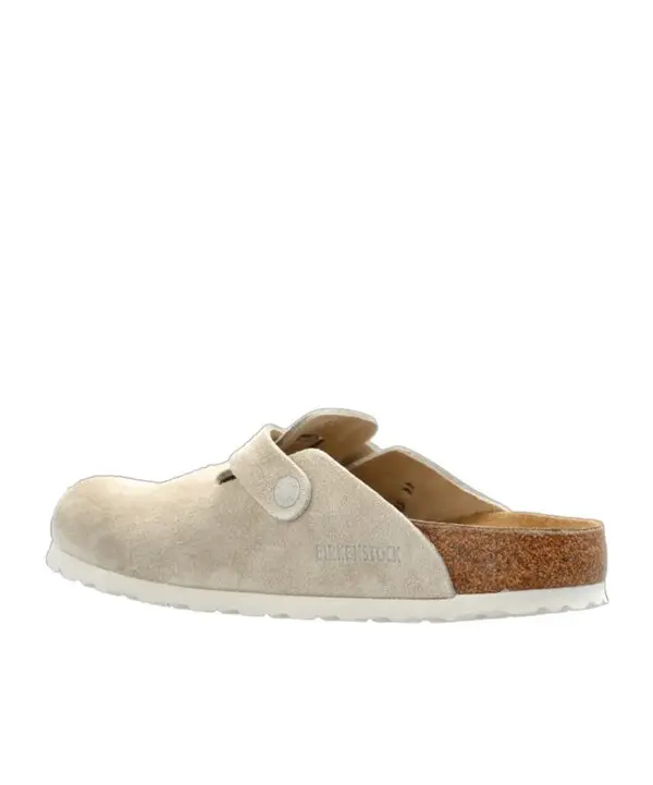 BIRKENSTOCK Suede Boston Clogs With Adjustable Buckle - Nude