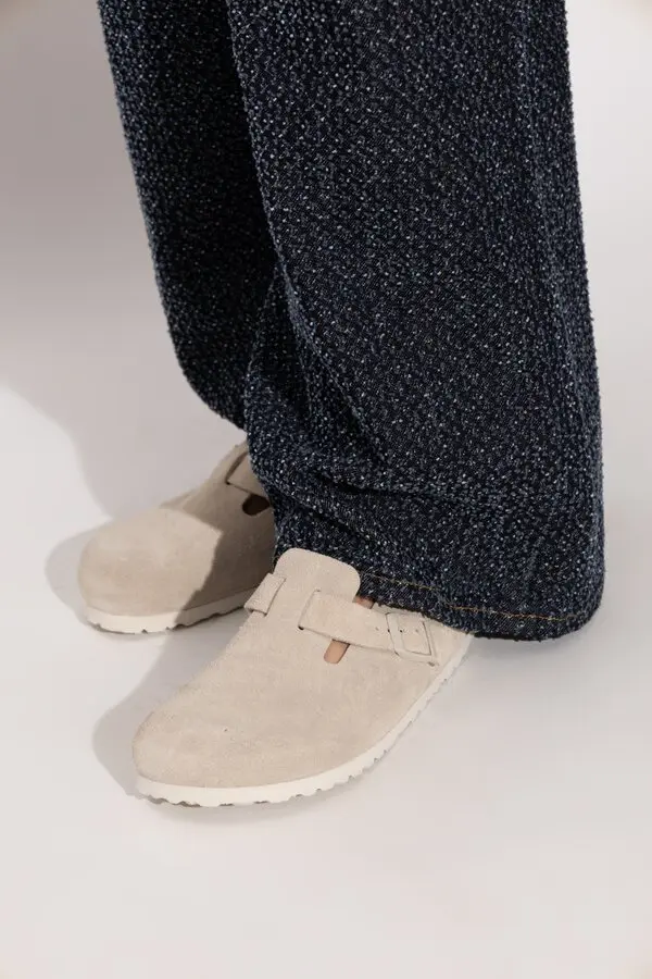BIRKENSTOCK Suede Boston Clogs With Adjustable Buckle - Nude
