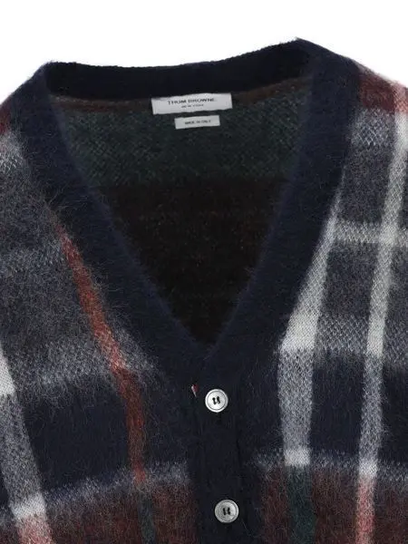 Thom Browne Plaid V-neck Cardigan With Logo Detail