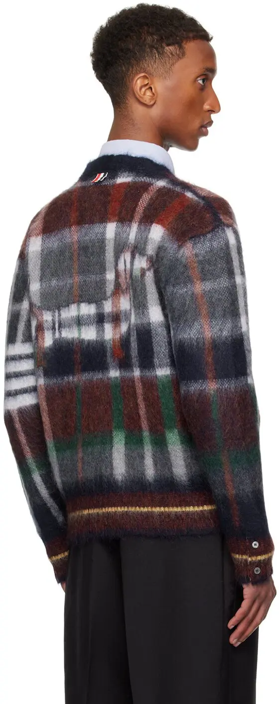Thom Browne Plaid V-neck Cardigan With Logo Detail