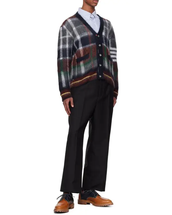 Thom Browne Plaid V-neck Cardigan With Logo Detail