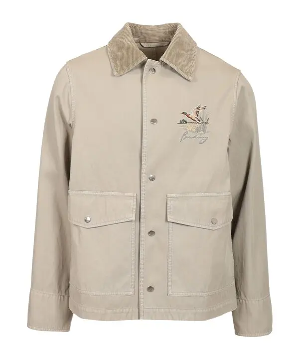 Burberry Motif Embroidered Press Stud Shirt Jacket - Egret