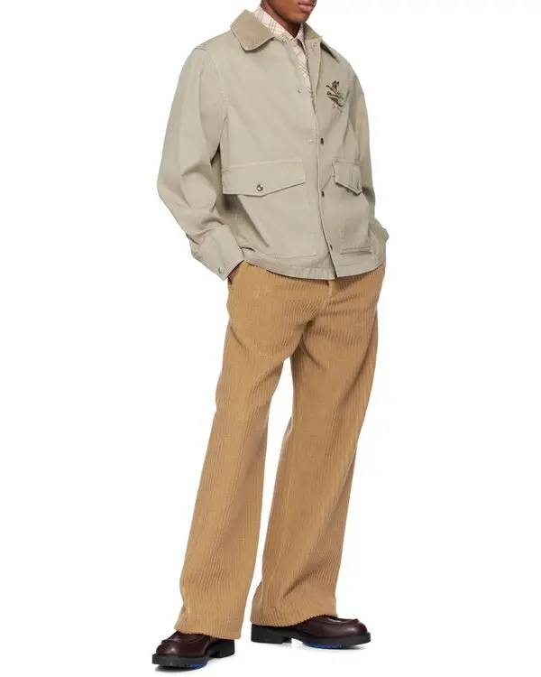 Burberry Motif Embroidered Press Stud Shirt Jacket