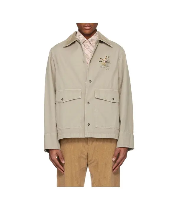 Burberry Motif Embroidered Press Stud Shirt Jacket